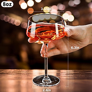 PARACITY Martini Glasses, Coupe Glasses, Cocktails Glasses of Hand Blown, Perfect for Cocktails, Martinis, Margaritas, Parties, Valentines Day Gifts for Him（8 oz/230ml） (Set of 4)