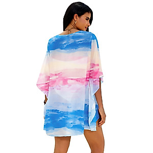 Ekouaer Tie-dye Women's Swimsuit Cover Ups Shirt V-Neck Bathing Suit Coverups Dress Bikini Beachwear