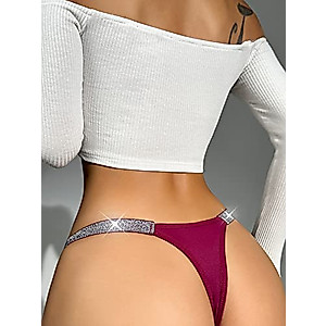 SOLY HUX Thongs for Women Cutout Glitter Underwear Panties Sexy Panty Solid Burgundy M