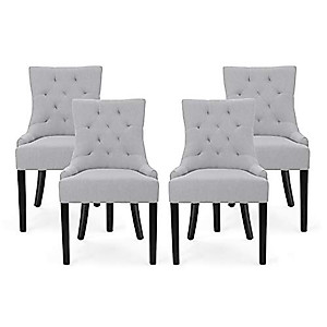 Christopher Knight Home Eudora Contemporary Tufted Fabric Dining Chairs (Set of 4), Light Gray, Espresso