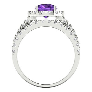 Clara Pucci 2.34 carat Round Shape Halo Solitaire Natural Amethyst Engagement Wedding Anniversary Bridal Ring band set 14k White Gold 6.5