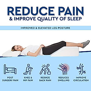 Leg Elevation Wedge Pillow for Sleeping, After Surgery | Memory Foam | Relieves Foot and Ankle Injury, Legs, Hip, and Knee Pain, Improves Blood Circulation, 8 Inch