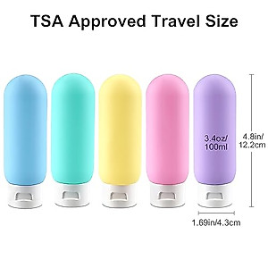 Cosywell Travel Size Bottles for Toiletries 5 Pack 3.4oz Travel Bottles TSA Approved Toiletry Bottles Leakproof Plastic Refillable Cosmetic Containers Shampoo Conditioner Travel Essentials