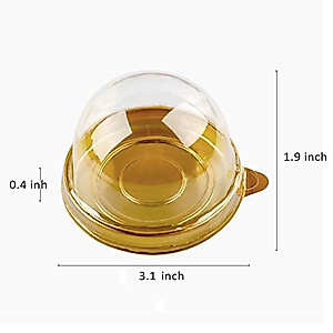Dceyaor 50 Set Clear Plastic Mini Cake Box, Round Cupcake Holders Plastic Egg-Yolk Puff Container Mooncake Dome Boxes Baking Packing Box (Gold, 3.1 inch)