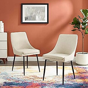 Modway Viscount Upholstered Fabric Dining Chairs - Set of 2, Black Beige