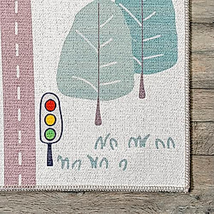 nuLOOM Chalea Kids Town Machine Washable Area Rug, 5' x 8', White