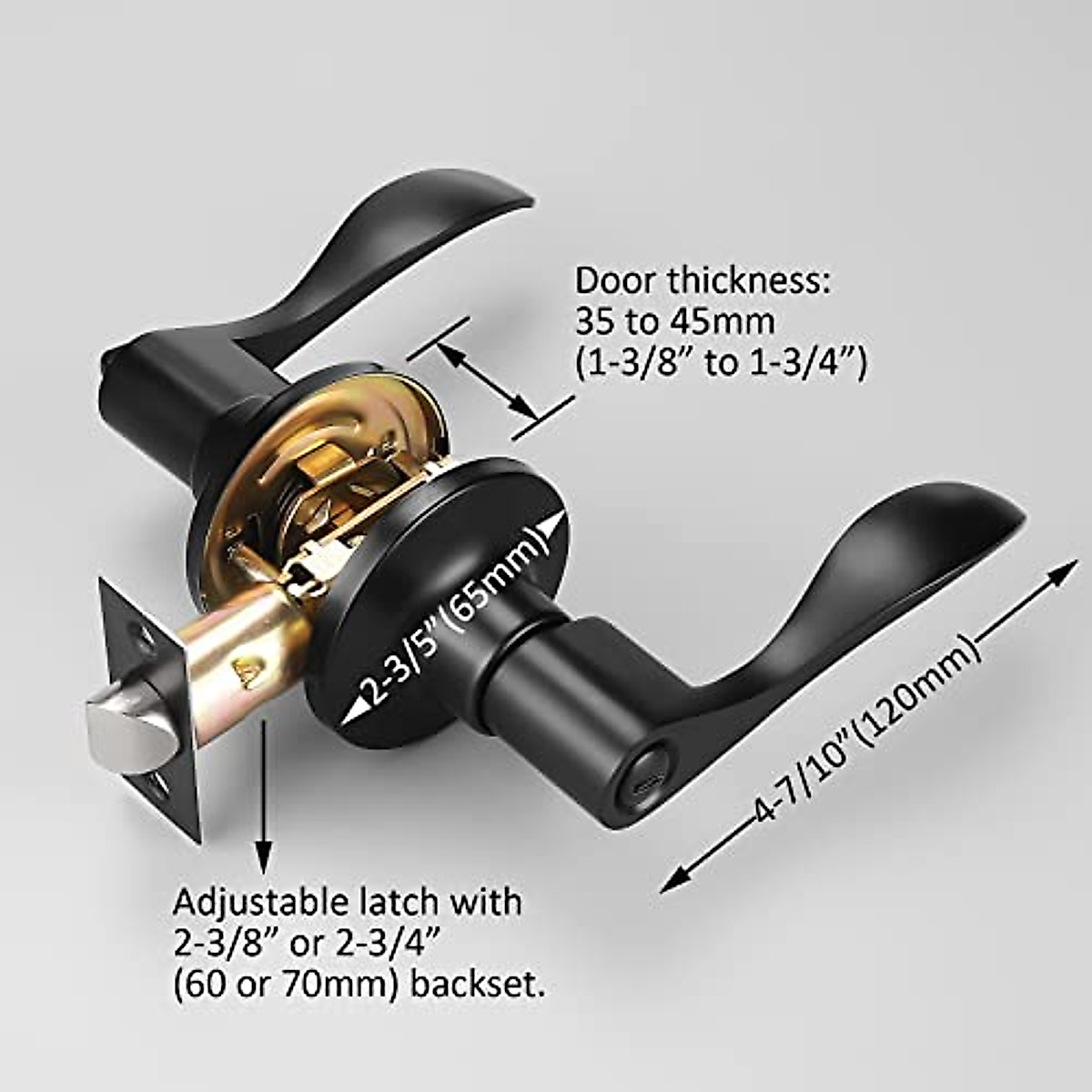 GOBEKOR 5 Pack Black Door Handle with Lock, Matte Black Interior Door Handles Keyless for Bedroom Bathroom Privacy Door Levers Black Bedroom Door Handles Set