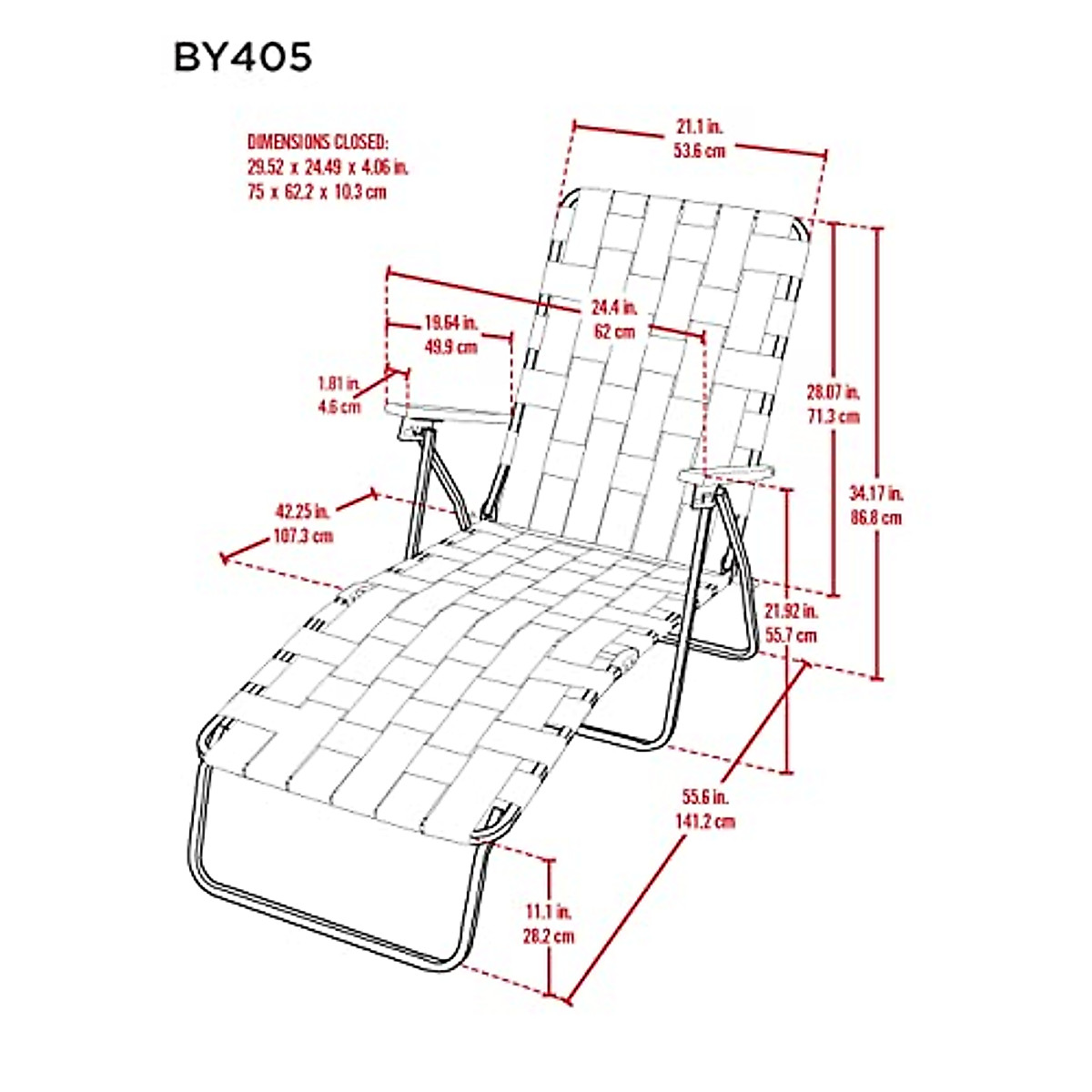 CAMP&GO 4-Position Folding Web Lawn Beach Lounger Chair, Multi