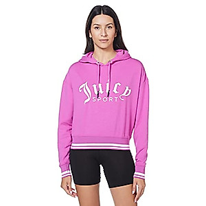 Juicy Couture Women's Cropped Logo Pullover Hoodie, Wild Fuchsia, Large