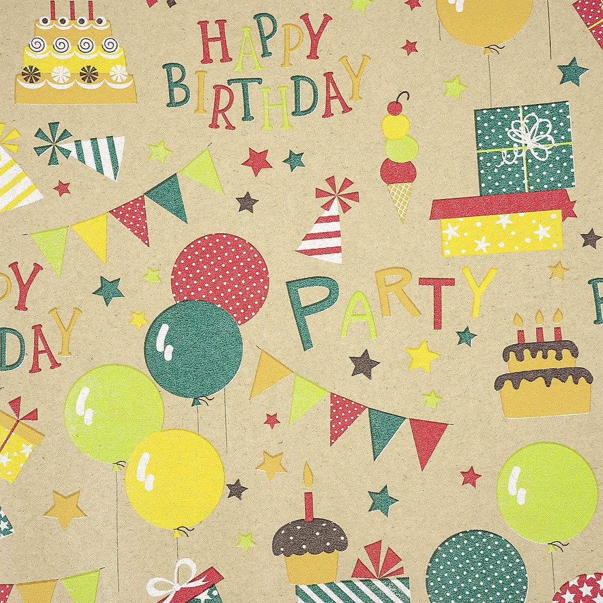 RUSPEPA Kraft Wrapping Paper Roll - Birthday Party Pattern - 30 Inches x 100 Feet