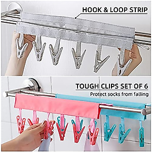 Pansyling Foldable Travel Clothespin Hangers Cloth Clip for Underwear Sock Drying Rack with Clips for Laundry Folding Travel Vecro Hanger Clips Clothesline with 6 Clips, Red Set of 4