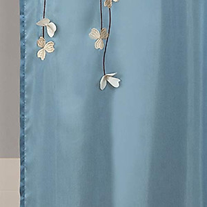 Lush Decor Flower Drops Shower Curtain | Embroidered Textured Fabric Floral Bathroom Decor, 72” x 72”, Blue and White