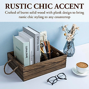 MyGift 13 Inch Rustic Brown Wood Decorative Storage Organizer Bin with Rope Handles, Open Top Small Crate Box for Bathroom Accessories, Books, Crafts, Fruits