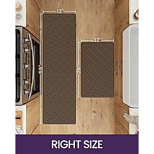 DEXI Kitchen Rugs Anti Fatigue Mats for Floor Cushioned Runner Rug Non Skid Comfort Foam Standing Mat for Office, Sink, 2 Pieces Set 17"x29"+17"x59", Brown