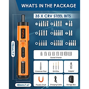 Vastar 4.2V Electric Screwdriver Kit, 4 Torque Settings, 49 in 1 Cordless Rechargeable Screwdriver with LED Light, 35 CRV Steel Screwdriver Bits, 8 Sockets, Magnetic Hex Chuck, Bit Holders