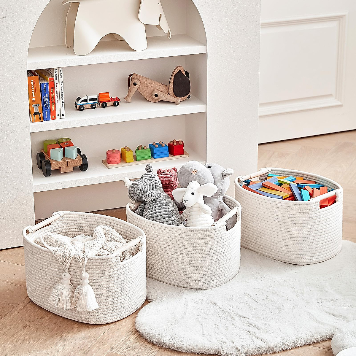 R RUNKA 3 Pack Storage Basket for Cabinet and Toy Organization - 13"x9.8"x8.7" Baskets for Storage - Baby Toy Bin - Toy Storage Organizer - Ideal for Empty Gift Baskets to Fill-White