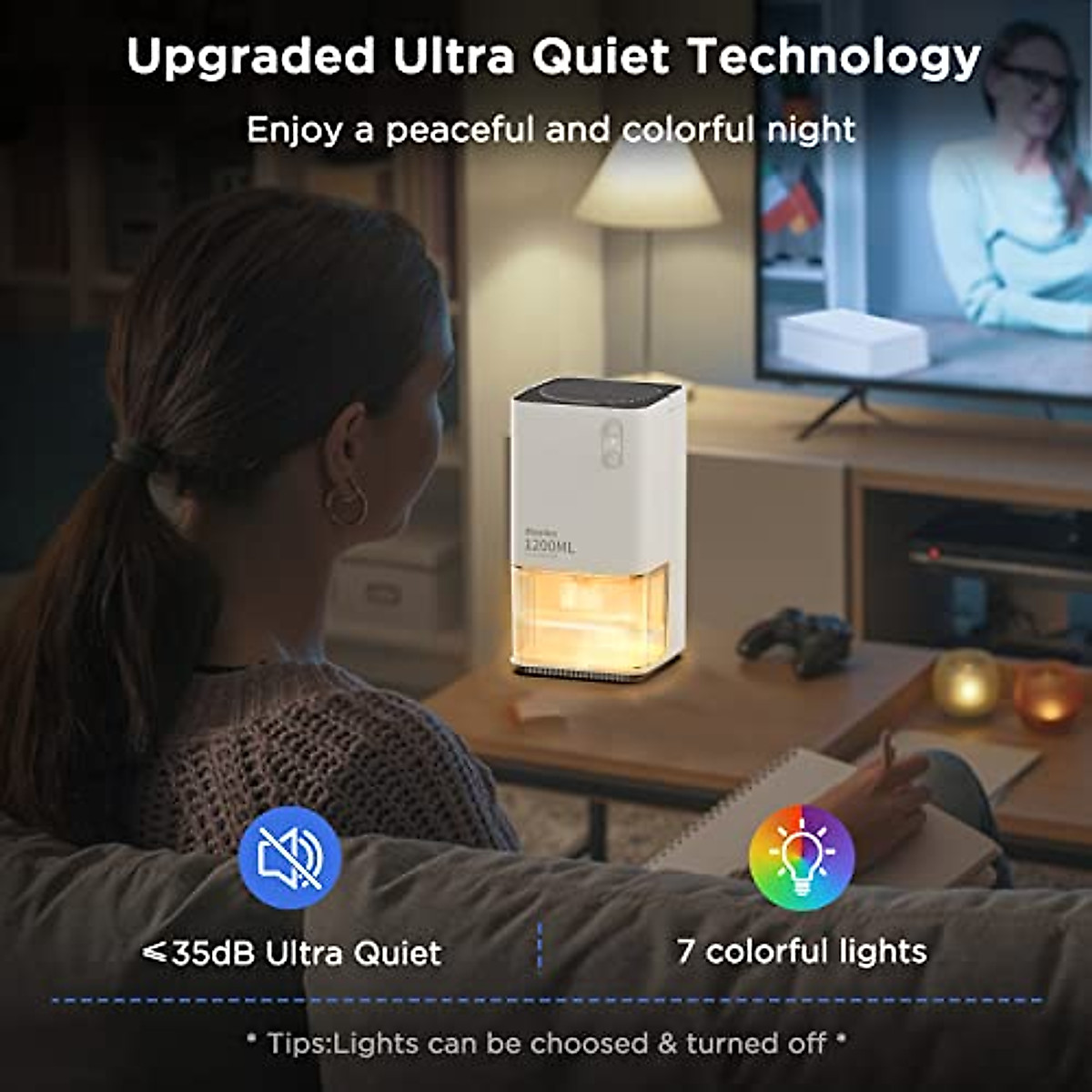 40oz Dehumidifiers for Home, EasyAcc Smart Dehumidifiers 320 sq. ft, with 7 Colorful Lights, 35dB Ultra Quiet, Auto Shut off, Dehumidifiers for Closets Bedroom Bathroom RV (Energy Saving)