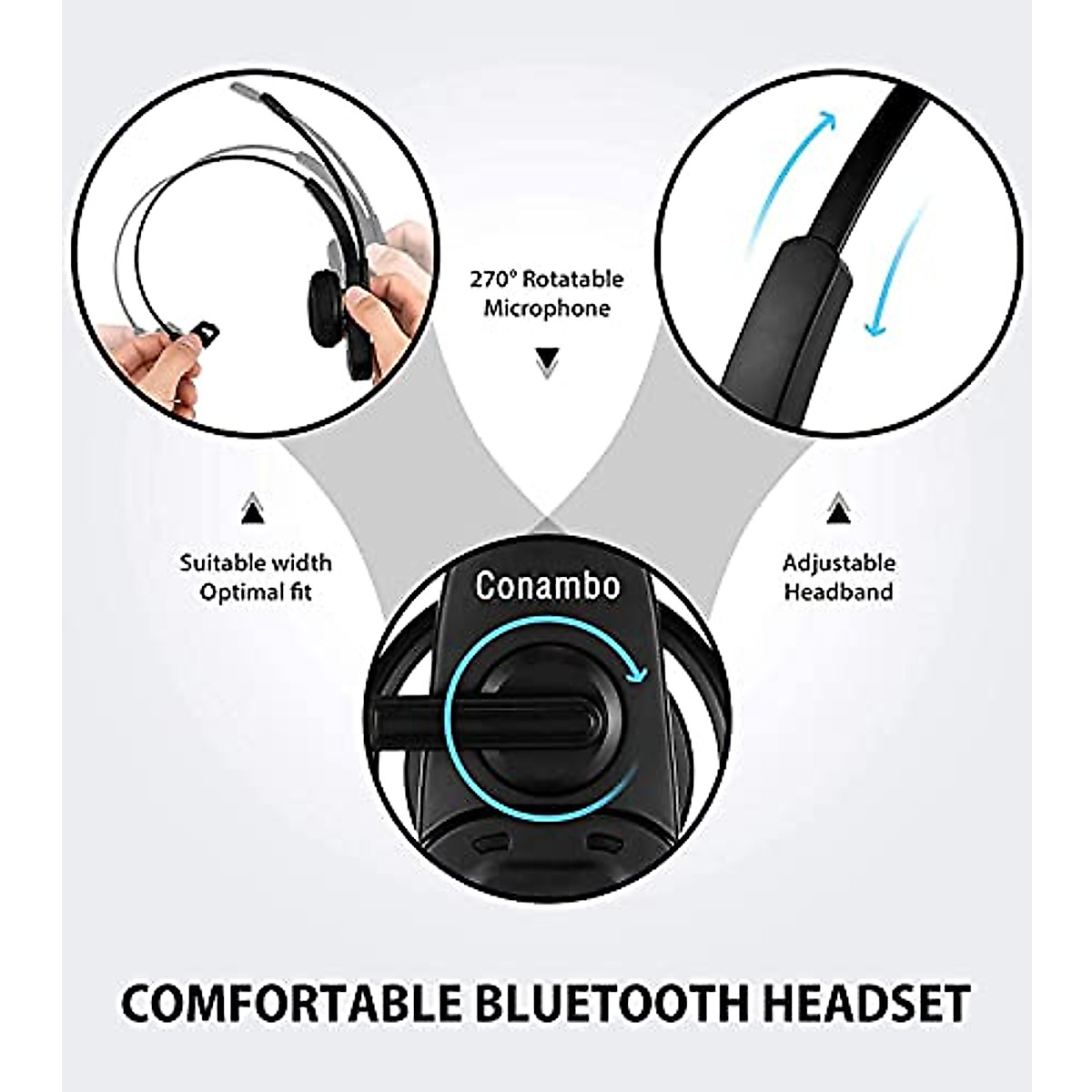 Bluetooth Headset with Microphone,Trucker Bluetooth Headset with Noise Cancelling,22Hrs Call Time,V5.0 Wireless Headset with Mute Button,On Ear Headphones for Cell Phones Business Office