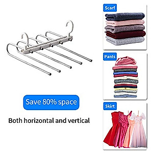 Magic Pant Hanger Multi Functional Non-Slip Pants Rack 5 Layers Space Saving Closet Storage Organizer for Jeans Trousers Pants Scarf Skirts 1 Pack (Grey)