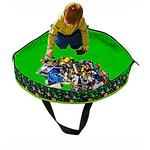 Remobia Hicol Kids Toy Storage Organizer Play Mat Bag for Lego Large Zippered Baby Tidy Toy Storage Bag Portable Fold Up Neat Easy Clean Up Container Bag for Children home and travel (Dinosaur)