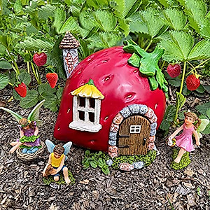 Mood Lab Fairy Garden - Fairy Strawberry House Set of 4 pcs - Miniature Figurines & Accessories - Outdoor or House Decor