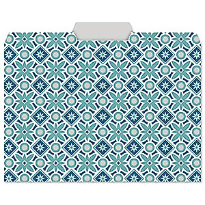 Coastal Blues File Folder Value Pack - Set of 24 File Folders with Staggered Tabs, 6 Designs, Graphic Geometric Print, Office Supplies, Letter Size,  9 ½  x 11 ¾ Inches