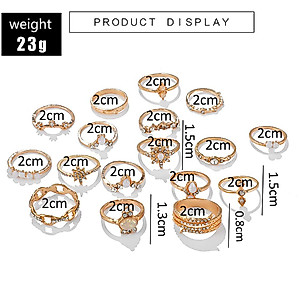 Aimimier 17 Pcs Bohemian Stackable Joint Knuckle Ring Set Crystal Opal Genstone Sun Star Finger Ring Diamond-studded Midi Rings for Women