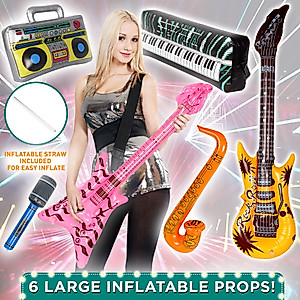 SOUL SHIFT 70 Pc Large Premium Photo Booth Props Set for All Occasions - Wedding Props, Birthday Props, Graduation Props, Inflatables, Large Glasses, Multi-Colored Wig, Hawaiian Lei, Hand Pump