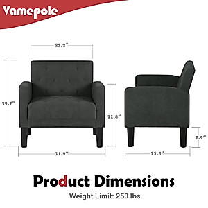 VAMEPOLE Modern Accent Chairs Set of 2, Comfy Living Room Chair, Cozy Tufted Mid Century Modern Accent Chair, Upholstered Reading Arm Chair for Living Room, Bedroom Sofa Chair(Dark Grey, Set of 2)