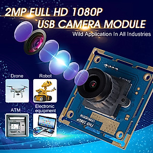 1080P USB Camera Module Wide Angle High Speed 2.1mm Lens PC Camera for Computer Mini UVC USB2.0 Lightburn Camera OV2710 USB Security Camera High Frame 100fps Web Camera Board for Raspberry Pi