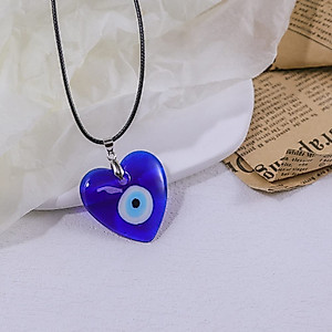 Caiyao Evil Eye Pendant Necklace Glass Leather Rope Chain Turkish Protect Lucky Necklace for Women Men-3Pcs Heart Shape