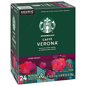 Starbucks Coffee K-Cup Pods, Caffè Verona, Dark Roast Coffee, Notes of Dark Cocoa & Caramelized Sugar, Keurig Genuine K-Cup Pods, 24 CT K-Cups/Box (Pack of 2 Boxes)