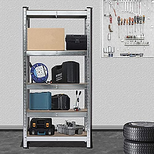 GOODSILO 5 Tier 59 Inch Tall Storage Shelves Heavy Duty Garage Storage Shelving Unit with Adjustable MDF Shelves Galvanized Metal Frame for Warehouse Pantry Kitchen Entryway Grey
