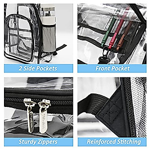 ELEKFINE Clear Backpack, Heavy Duty PVC Clear Bag Stadium Approved - Clear Book Bag for School, Work, Travel, Security, Festival, College (12 Inch)