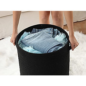 16" x 16" x 18" Extra Large Storage Basket with Lid, Cotton Rope Storage Baskets, Laundry Hamper, Cloth Bin, for Clothes Towels Blankets Pillows Storage in Living Room, All Black Basket with Cover