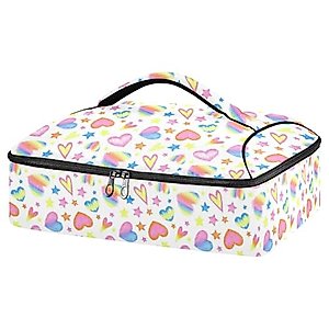 Kcldeci Insulated Thermal Food Carrier Insulated Casserole Carrier for Hot or Cold Food,Heart Star Rainbow Hearts Insulated Tote Bag for Potluck Cookouts Parties Picnic,Lasagna Lugger