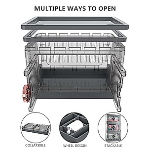 richang Closet Organizers and Storage Shelves, Trunk Organizer, Dorm Room Essentials,Folding Box, Stackable Toy Bins with Door and Wheels, Rotate-to-lock, 3-Pack,35L,Grey