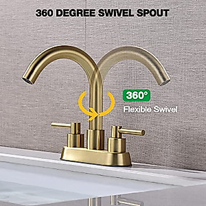 TRUSTMI Bathroom Faucet 2 Handle Bathroom Sink Faucet in Brushed Gold 4 Inch Centerset Lavatory Vanity Faucet with Overflow Pop Up Drain and cUPC Water Supply Lines, Spot Resist Bathroom Faucet Gold