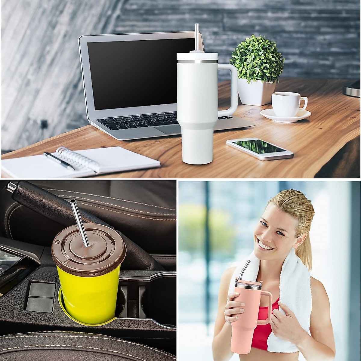 6 Pack Stainless Steel Metal Straws Replacement for Stanley Cup 40 oz Stanley Tumbler Accessories Straws, 0.38'' Wide 12'' Long Reusable Straws with 1 Cleaning Brush, 3 Straight 3 Bent Metal Straws