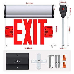 SASELUX Led Edge-Lit Exit Sign ,Brushed Aluminum Housing Single-Sided Clear Rotating Acrylic Panel,Hardwired Emergency Exit Signs with Battery Backup, 120V-347VAC,Red Led Emergency Exit Light for Business , UL Listed,Top/Side/Wal Mount(1 Pack)