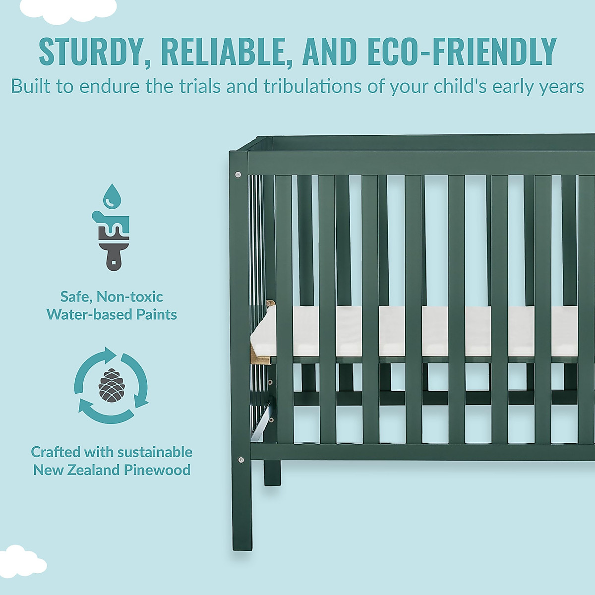 Dream On Me, Edgewood 4-in-1 Convertible Mini Crib, Olive