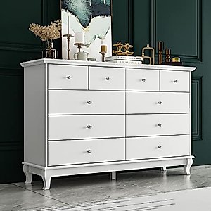 FAMAPY Chest of Drawers 10 Drawer Chest Dresser Wood Dresser, Wooden Legs, Drawer Organization for Bedroom Closet White (55.1”W x 15.7”D x 35.4”H)
