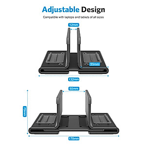 OMOTON Upgraded Laptop Vertical Stand, 3-in-1 Laptop Holder Dock with Sturdy Silicone Pads for Ultra Protection, Suitable for iPhone/iPad/MackBook Pro/Surface/Samsung/Android Tablets, Black