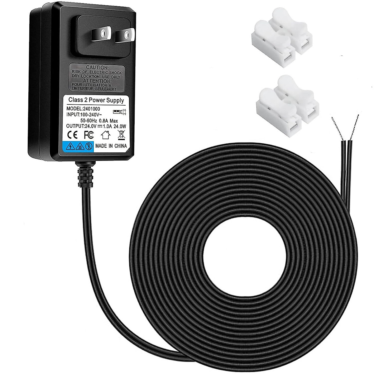 24 Volt Doorbell Power Adapter - 19.6ft Long C Wire Adapter, Doorbell Transformer Fits Ring, Nest Hello, Wyze, Eufy Video Doorbells and Ecobee,LED Strip Lig, with CH-2 Quick Wiring Terminal(Black