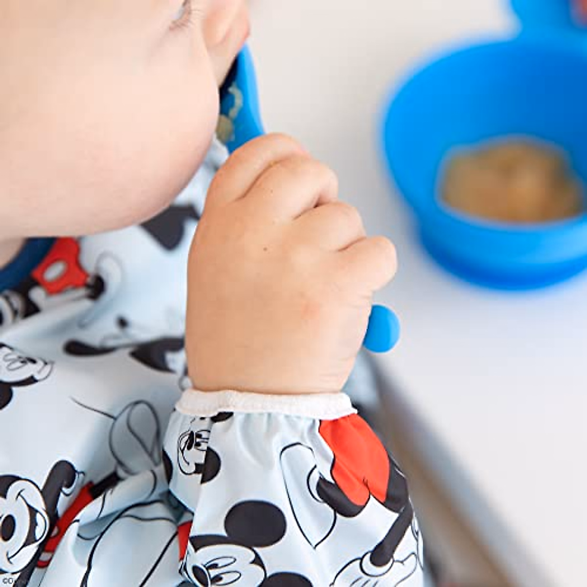 Bumkins Sleeved Baby or Toddler Bib, Smock, Waterproof Fabric, Fits Ages 6-24 Months, Disney Mickey Mouse Classic