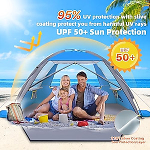 Happy Travel Beach Tent Sun Shelter for 3/4/5/6/7/8 Person, Portable UPF 50+ UV Protection Beach Shade Canopy for Family & Baby, Lightweight & Easy Setup Beach Cabana with 3 Ventilation Mesh Windows