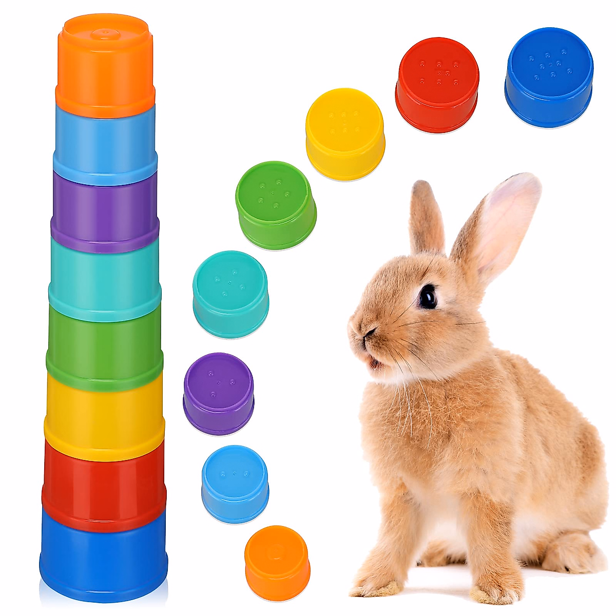 Charniol 8 Pcs Stack up Bunny Cups Bunny Toys Rabbit Stacking Cups Toys Rabbit Toys Snack Cups Rainbow Colors Plastic Nesting Toys for Small Animals Rabbits Bunny