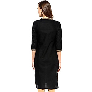 Chichi Indian Women's Embroidered Rayon Kurti Black Top,XXL