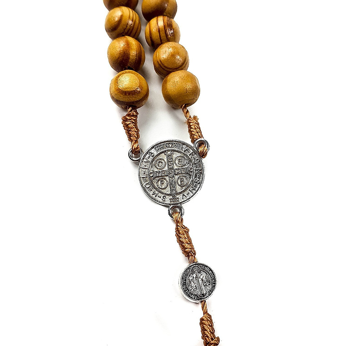Nazareth Store Wood Beads Rosary Necklace Saint Benedict Medal & Catholic Cross Religious Prayer Chaplet String Handmade - Velvet Bag