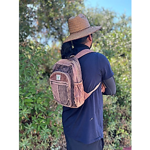 Small brown stone washed hemp backpack, hippie backpack